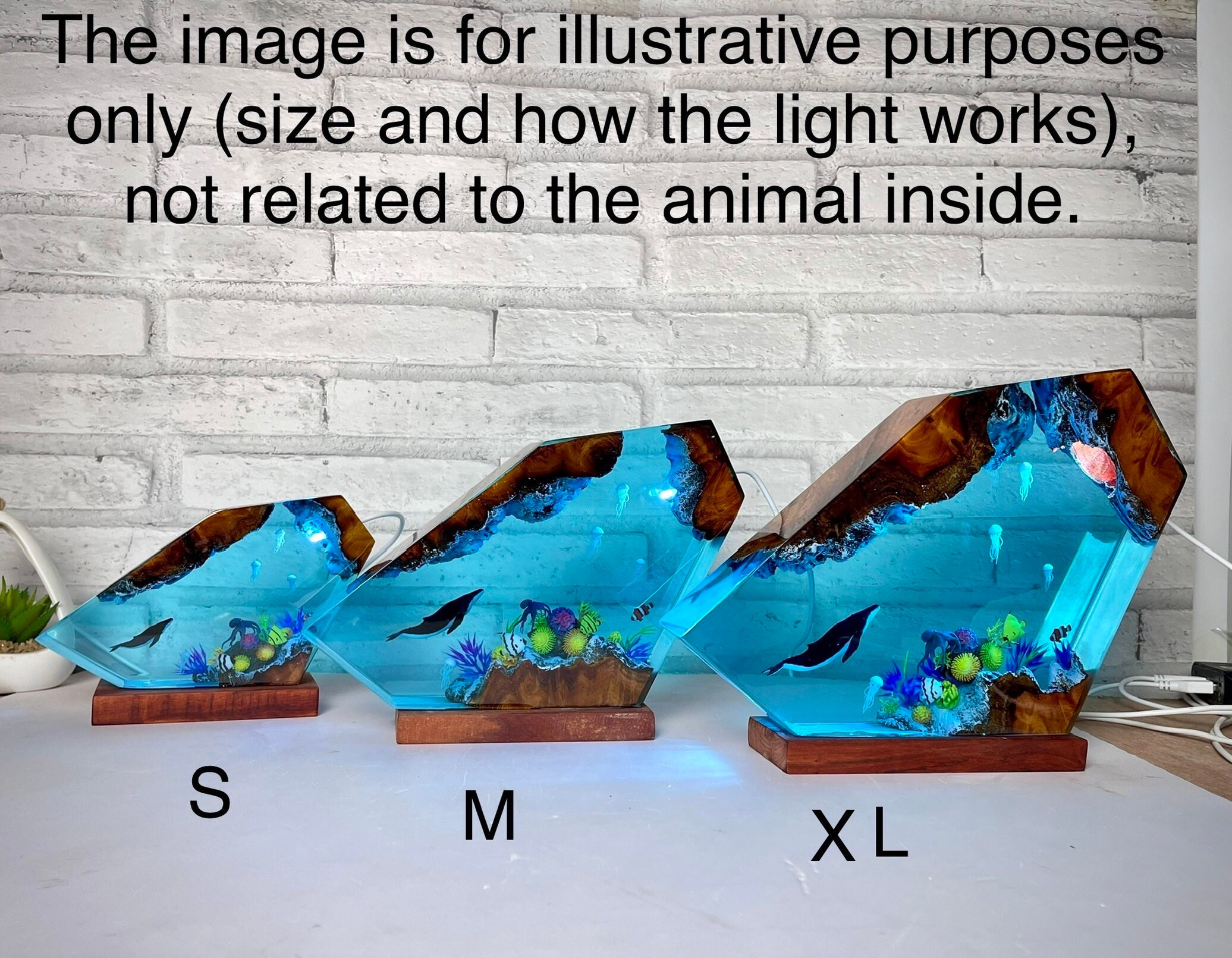 Epoxy Resin Ocean Lamp, Whale Shark and Couple Diver Night Light, Resin ...
