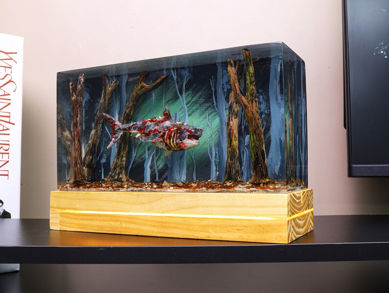 Shark Vs Kraken Fight Diorama Megalodon Hunting Ocean Theme Epoxy Lamp ...