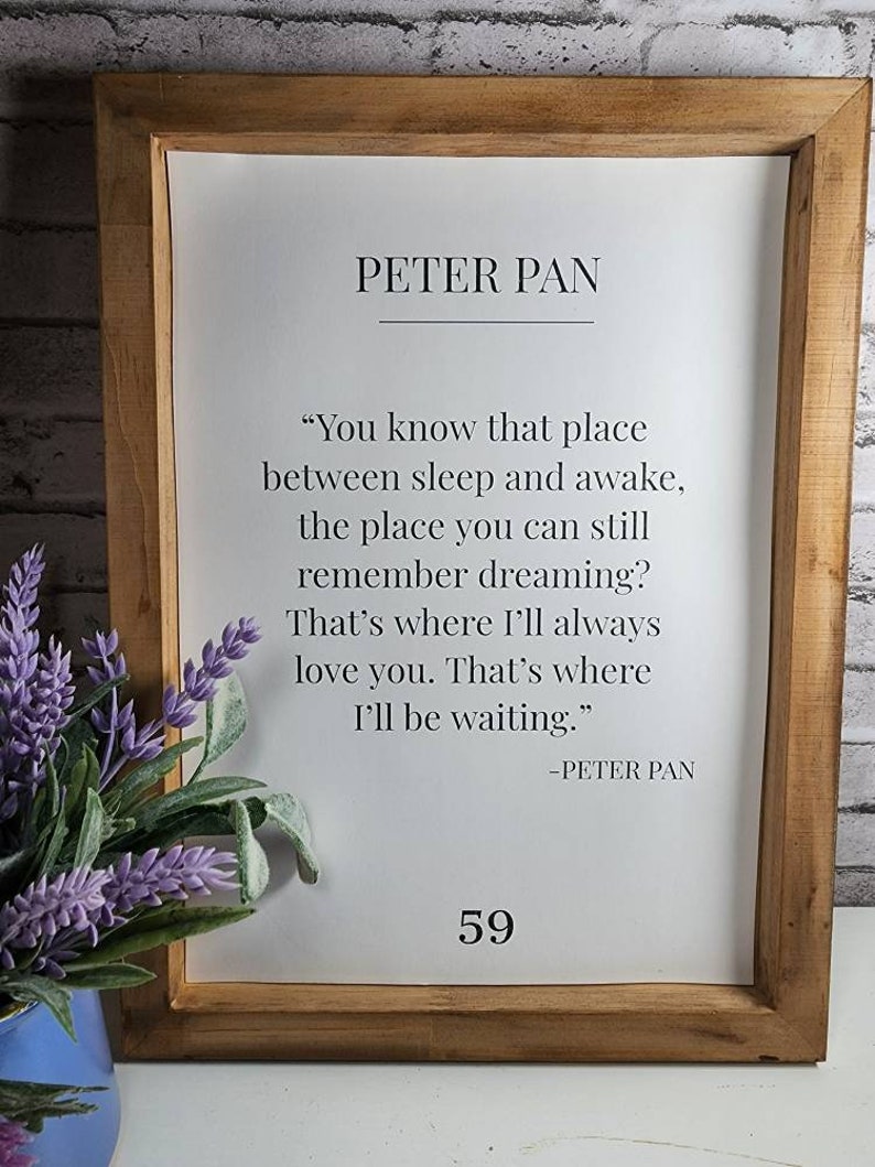 Peter Pan Storybook Distressed Quote , Peter Pan Framed Wall Hanging ...