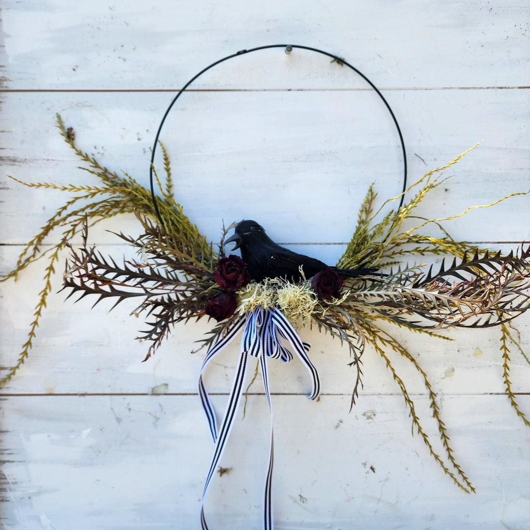 Halloween Macabre Natural Blackbird Crow Wreath, Halloween Decorations ...