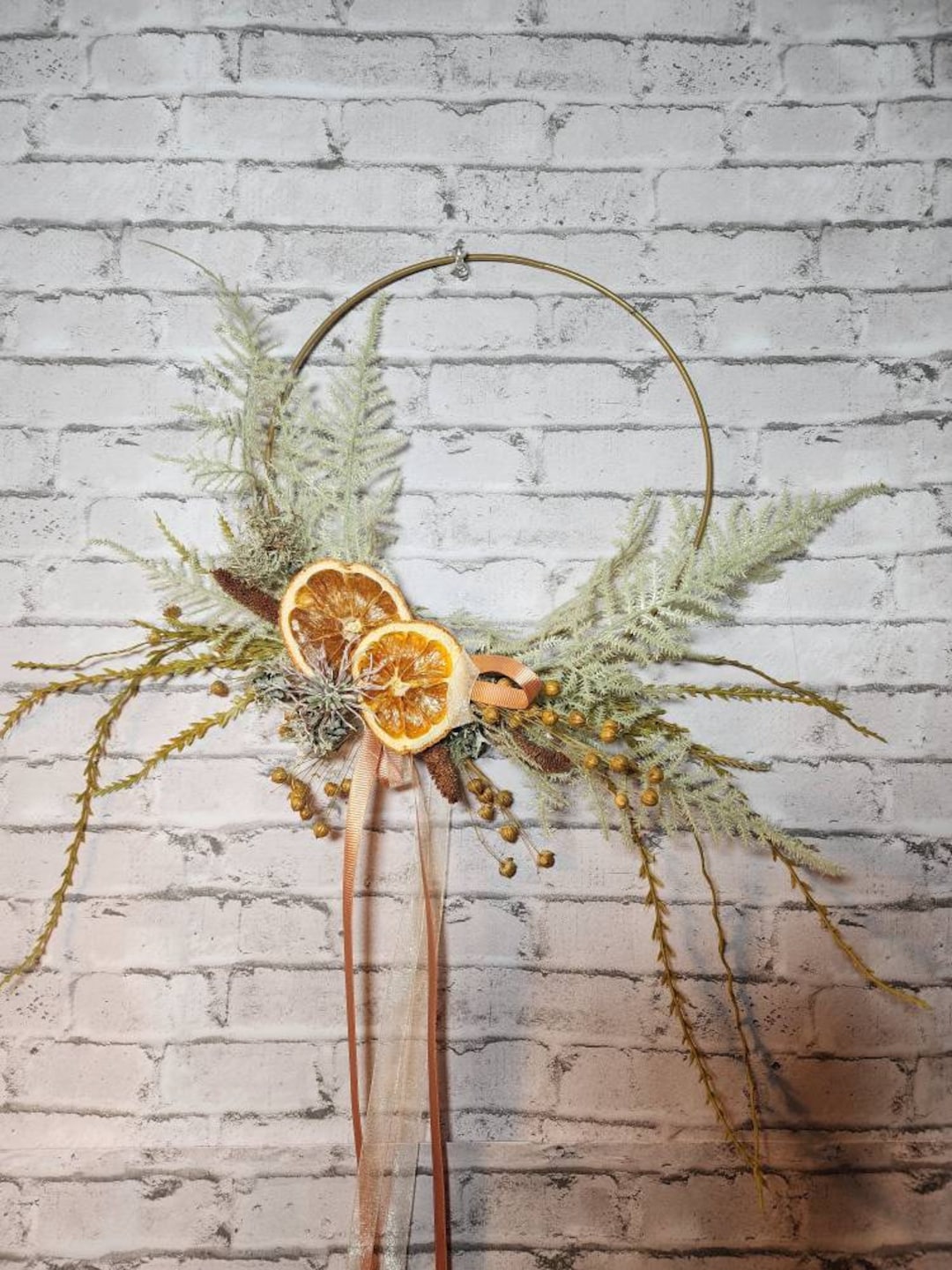 Natural Dried Orange Hoop Wreath, Modern Hoop Wreath, Soft Boho Citrus ...