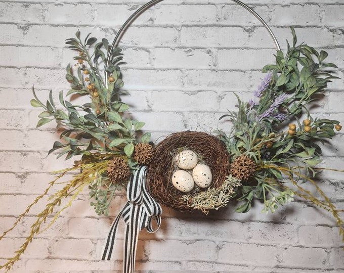 Modern Spring Farmhouse Wreath, Birds Nest Hoop Wreath, French Country ...