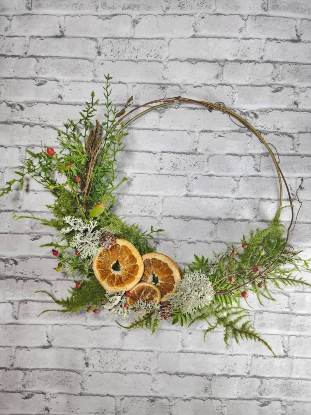 Holiday Natural Citrus Wreath, Moss Hoop Modern Simplistic Wreath ...