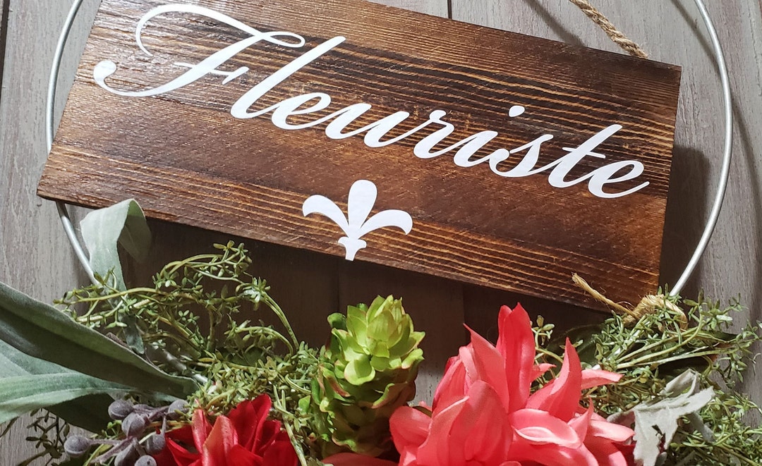 Fleuriste Wooden Rustic Sign, Florist Flower Shop Home Decor Wall ...