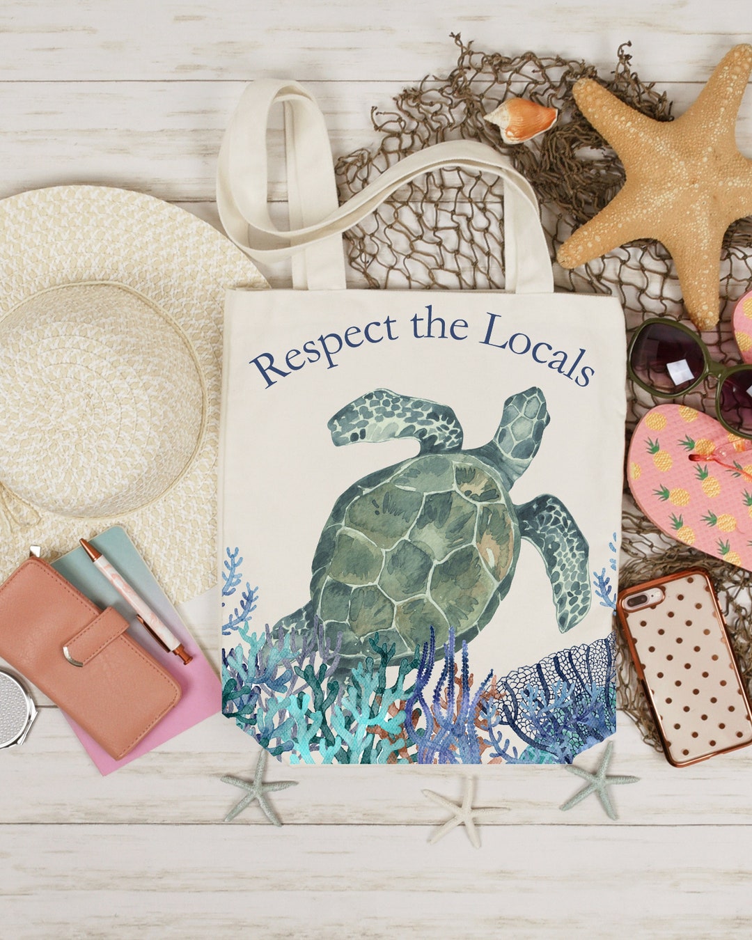 Sea Turtle, Marine Life, Respect the Locals Beach Tote Bag AOP - Etsy