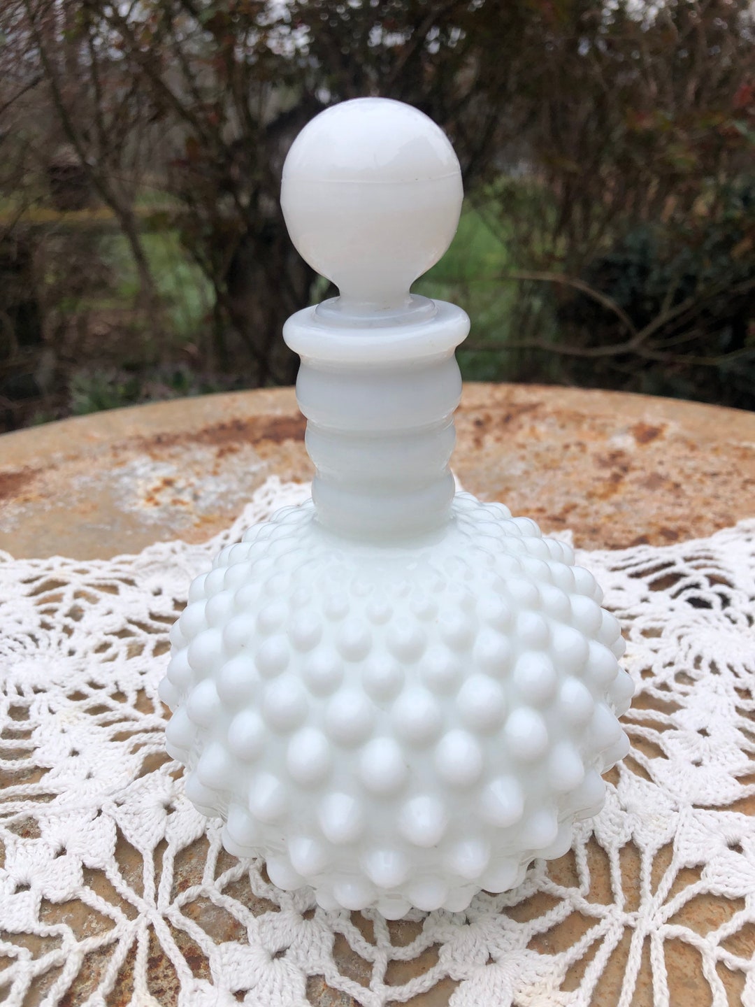 Fenton Hobnail Milk Glass Perfume Bottle - Etsy