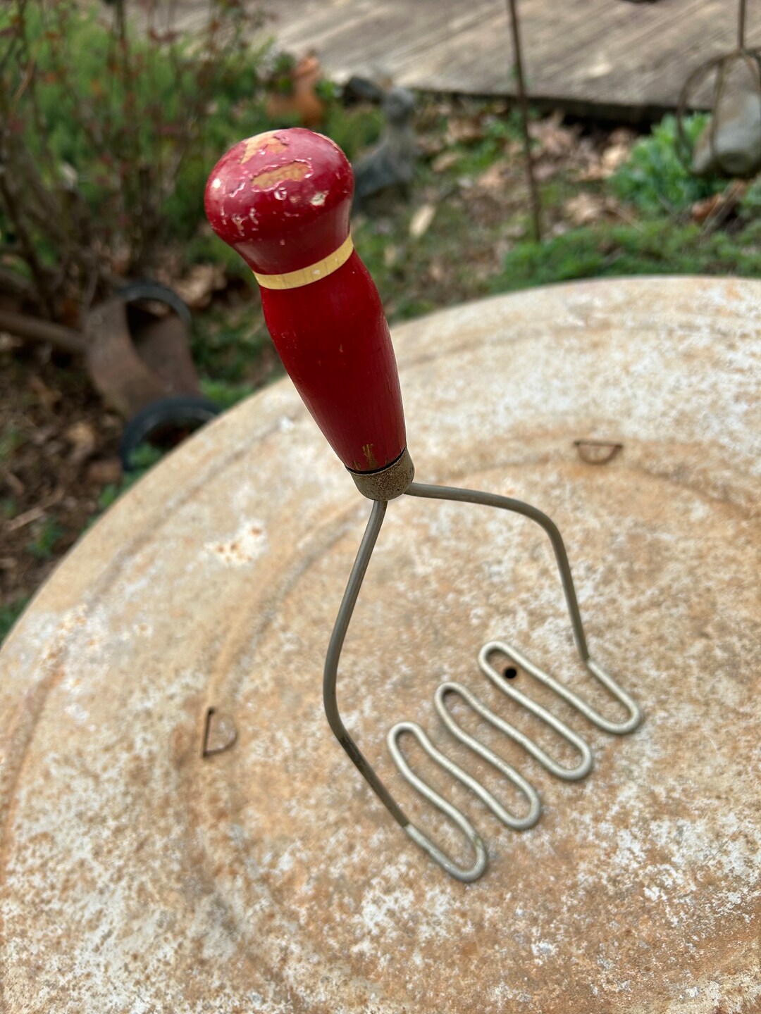Vintage Potato Masher With Red and White Handle - Etsy