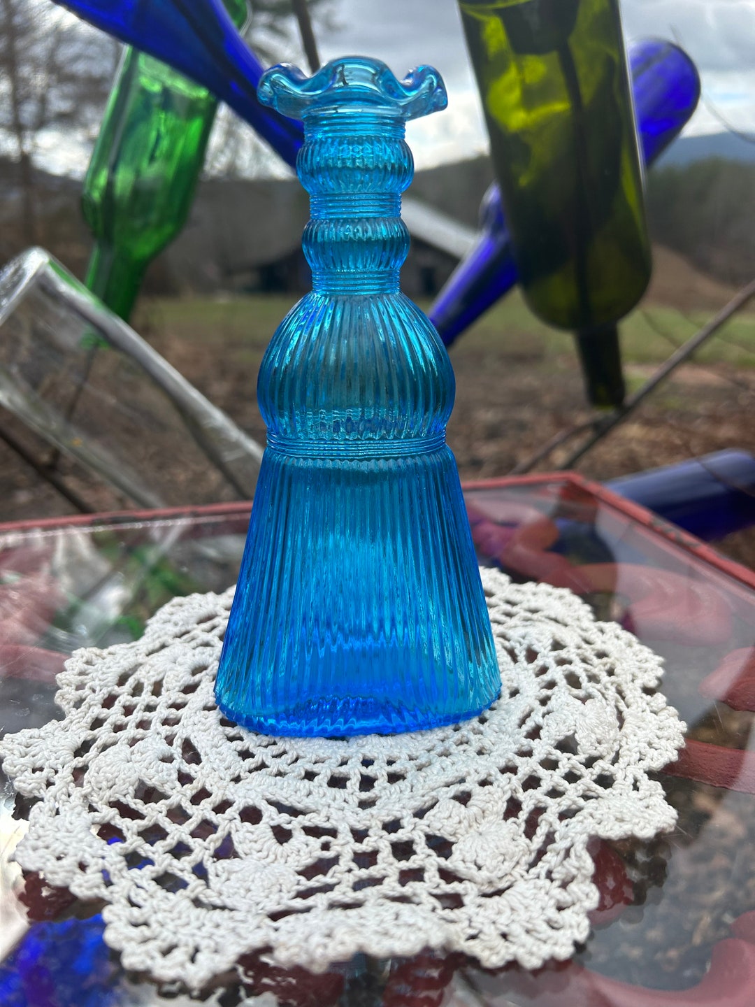 REDUCED!!! Vintage Ribbed Blue Fluted Bottle - Etsy
