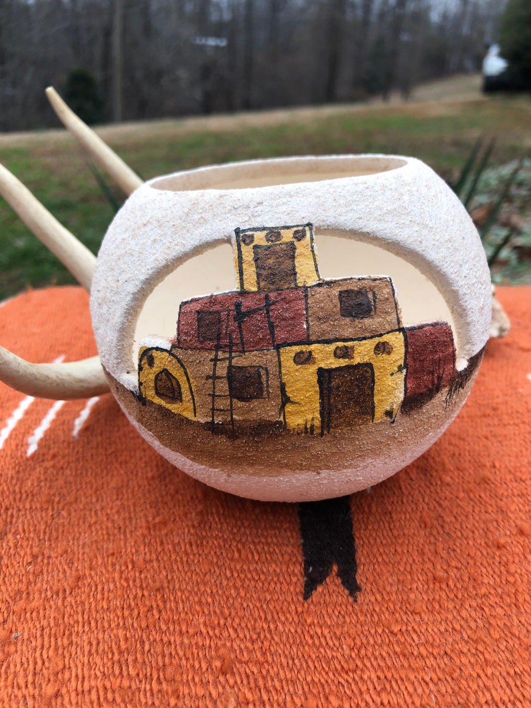 Southwestern Desert Pueblo Scene Pottery Candle/votive Holder - Etsy