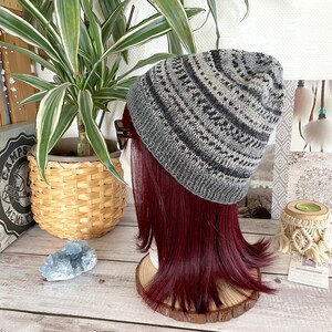 ANTON Hat in Fine Jacquard Wool Pepper and Salt, Handmade Knit, Striped ...