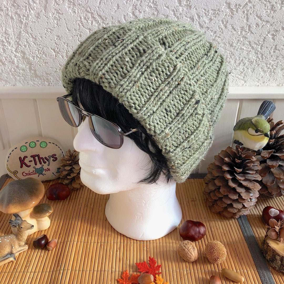 ANDREW Long Knitted Wool Hat With Large Mixed Cuff, Warm and Soft ...