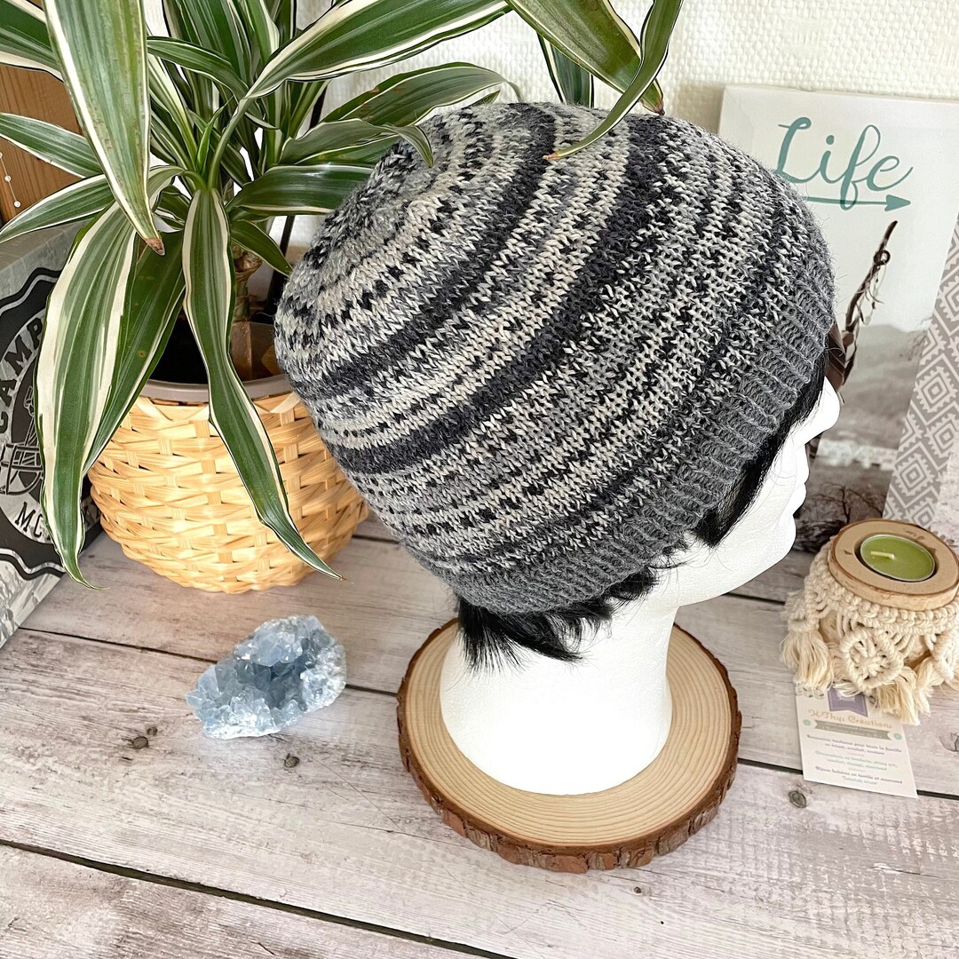 ANTON Hat in Fine Wool Jacquard Pepper and Salt, Handmade Knitting ...