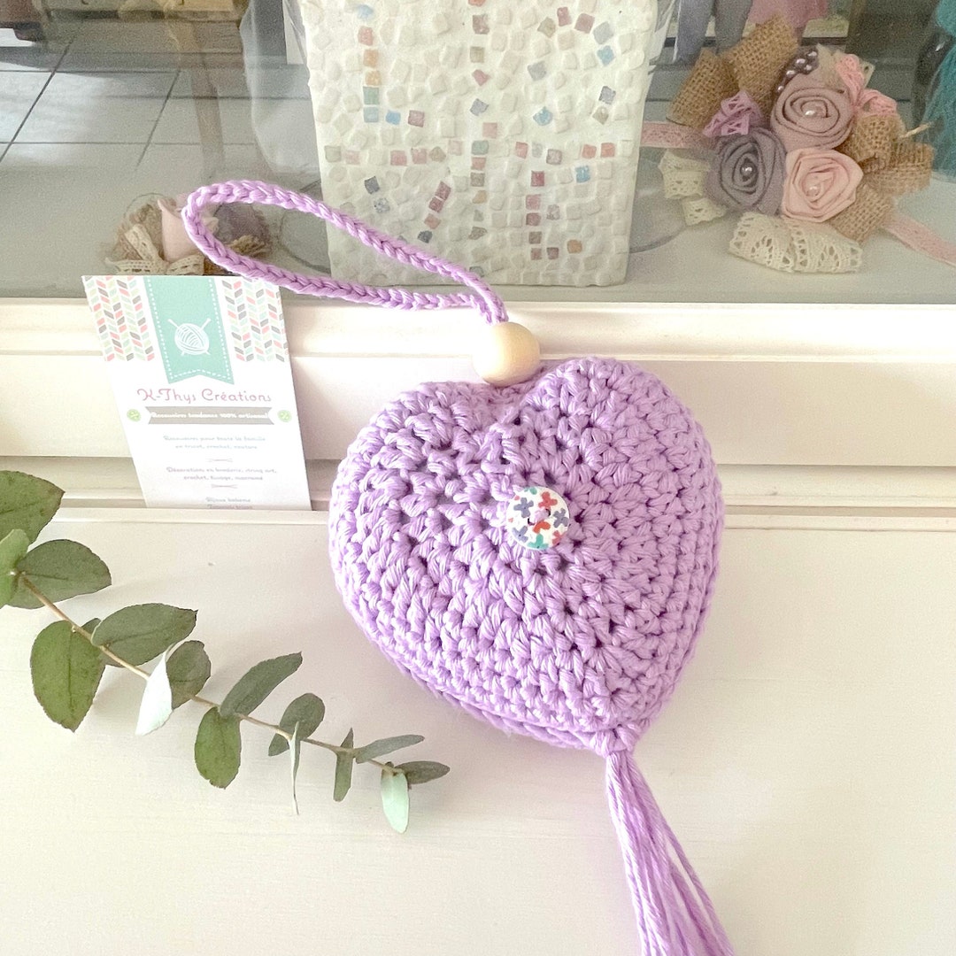 Plump HEART Decoration in Mauve Lilac Cotton Crochet, Romantic Boho ...