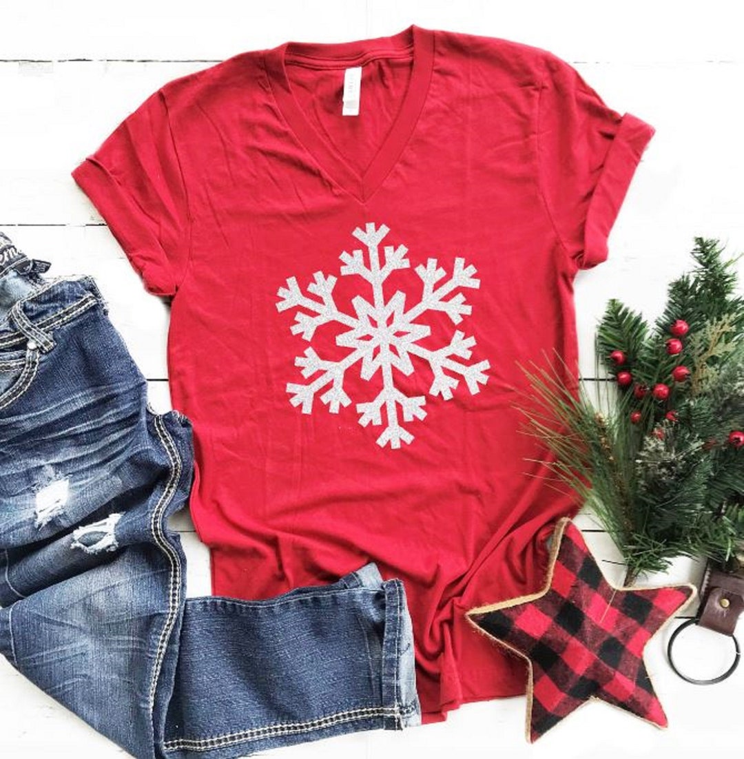Glitter Snowflake V-neck Shirt, Christmas Shirts for Women, Ladies ...
