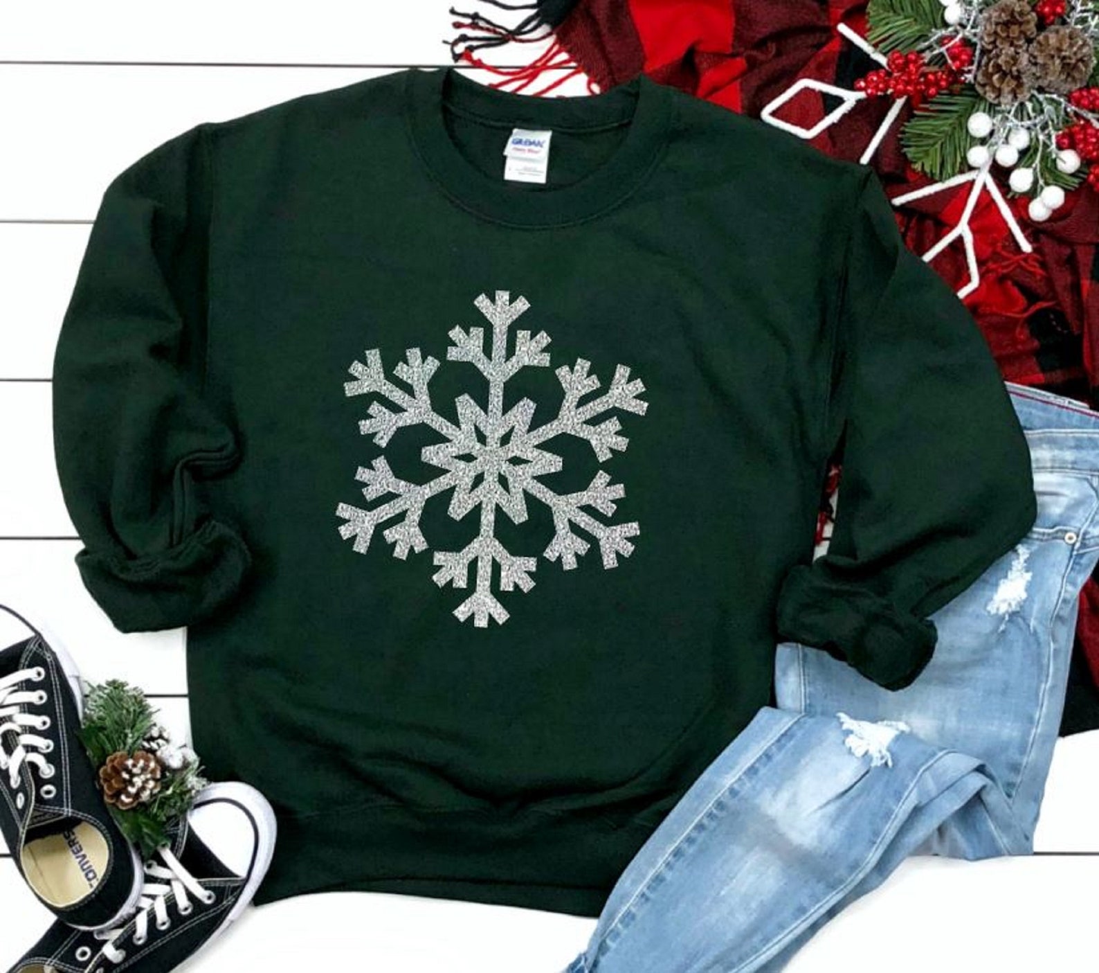 Snowflake Sweatshirt, Glitter Christmas Shirt,womens Christmas Shirt ...