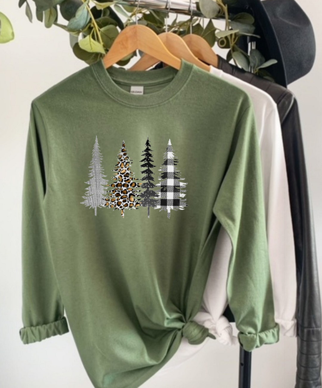 Christmas Trees Shirt, Leopard Christmas Tree Shirt, Long Sleeve ...