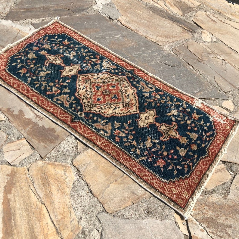 Rug Small Rug Blue Rug 3.3 X 1.5 Ft Rug Blue Ruh Anatolian Rug Carpet ...