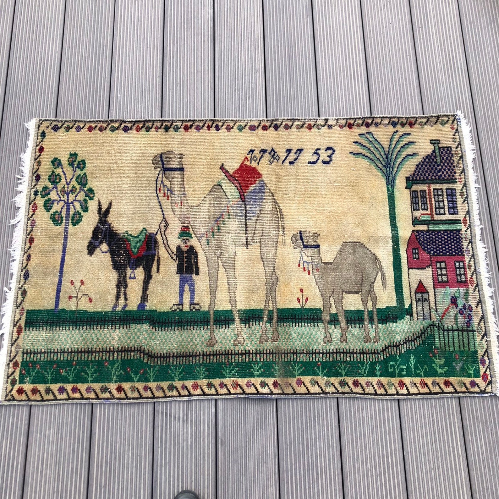 Rug on Rug Man Donkey and Camel Weaving on Rug Decorative - Etsy
