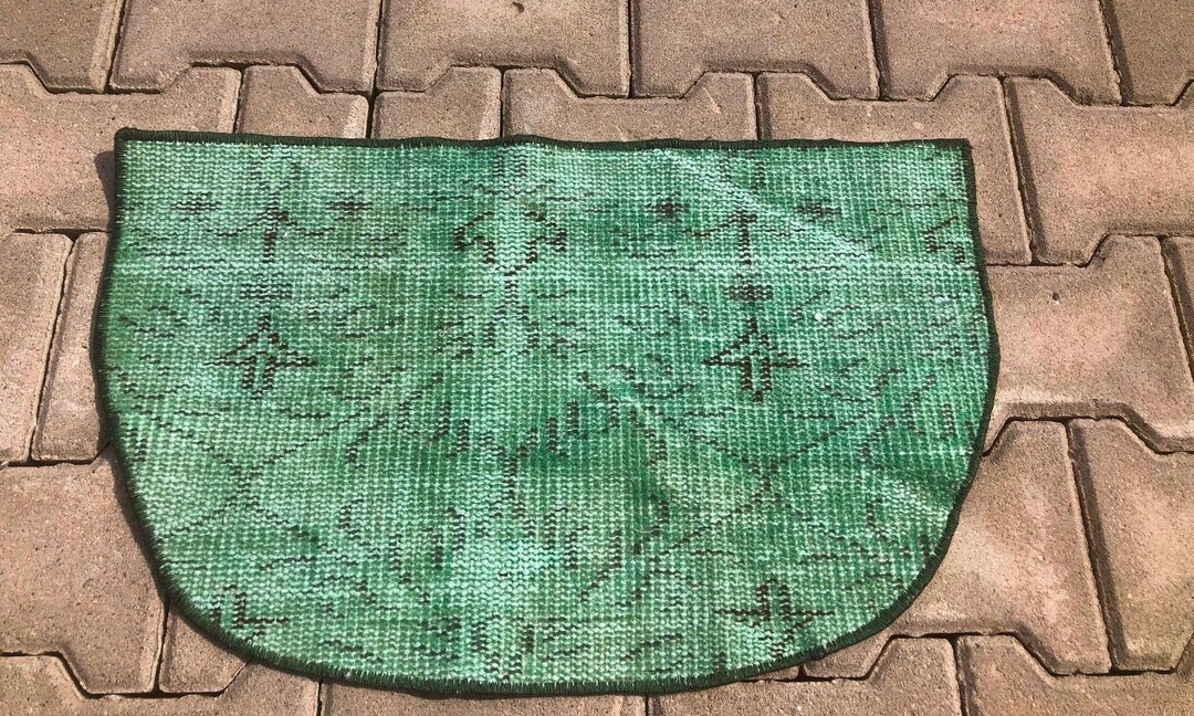 Semi Circle Rug, Mat, Vintage Turkish Rug, 1.3 X 2 Ft, Green Rug ...