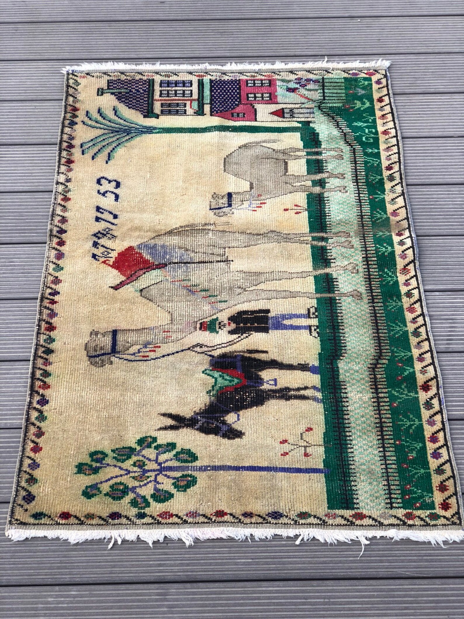 Rug on Rug Man , Donkey and Camel Weaving on Rug Decorative Rug Yellow ...
