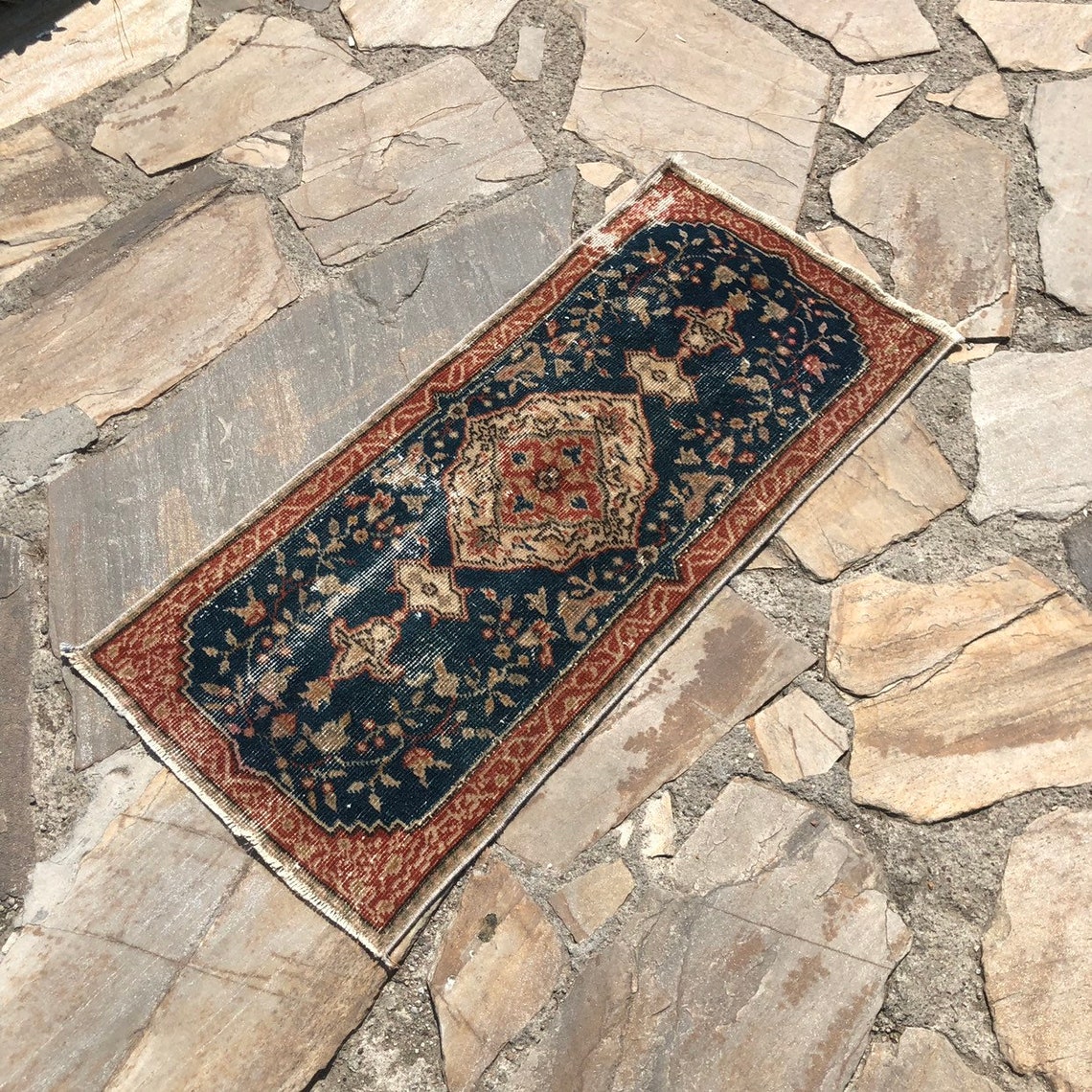 Rug Small Rug Blue Rug 3.3 X 1.5 Ft Rug Blue Ruh Anatolian Rug Carpet ...