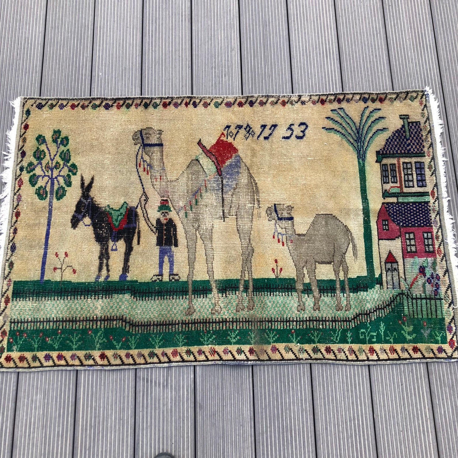 Rug on Rug Man , Donkey and Camel Weaving on Rug Decorative Rug Yellow ...