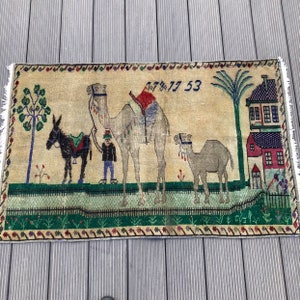Rug on Rug Man , Donkey and Camel Weaving on Rug Decorative Rug Yellow ...