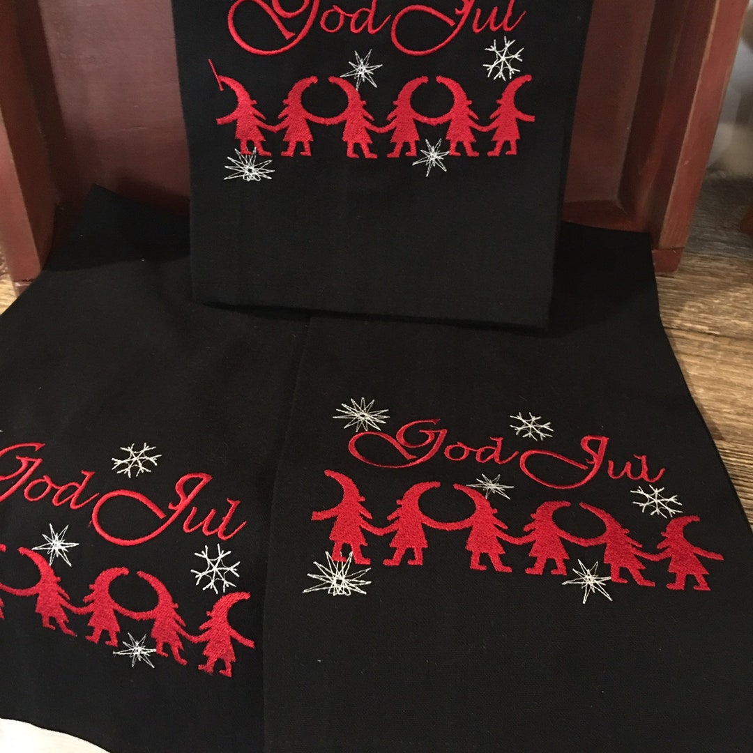 Machine Embroidered God Jul Tea Towel - Etsy