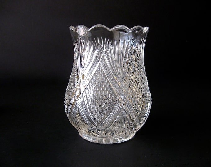 Antique 1880 EAPG Glass Crystal Diamond Fan Cut Pattern Spooner ...