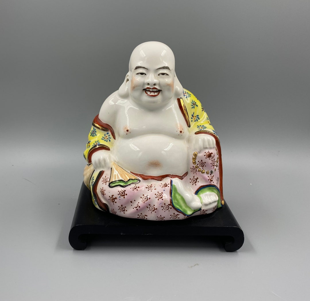 Chinese Famille Rose Porcelain Laughing Buddha Figurine, Hotei Buddha ...