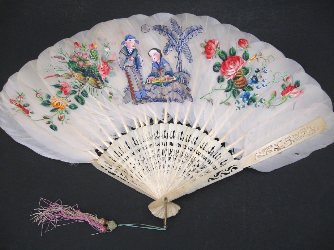 Antique Chinese Hand Painted Peacock Feather Hand Fan, C1850 - Etsy