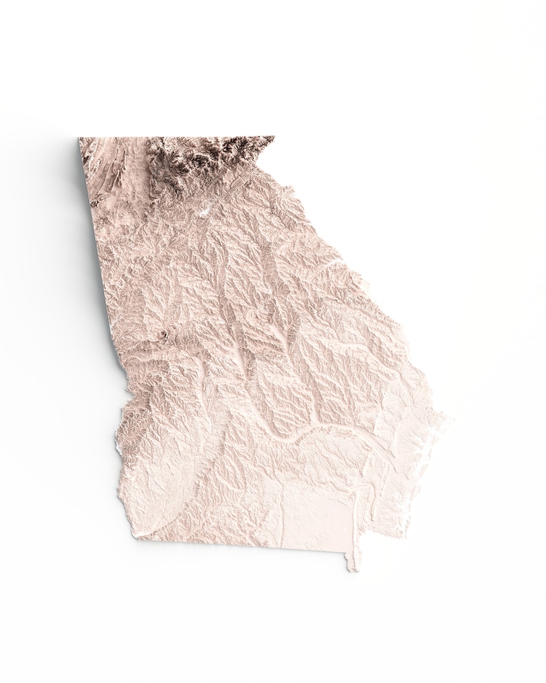 Georgia Shaded Relief Map Beige - Etsy