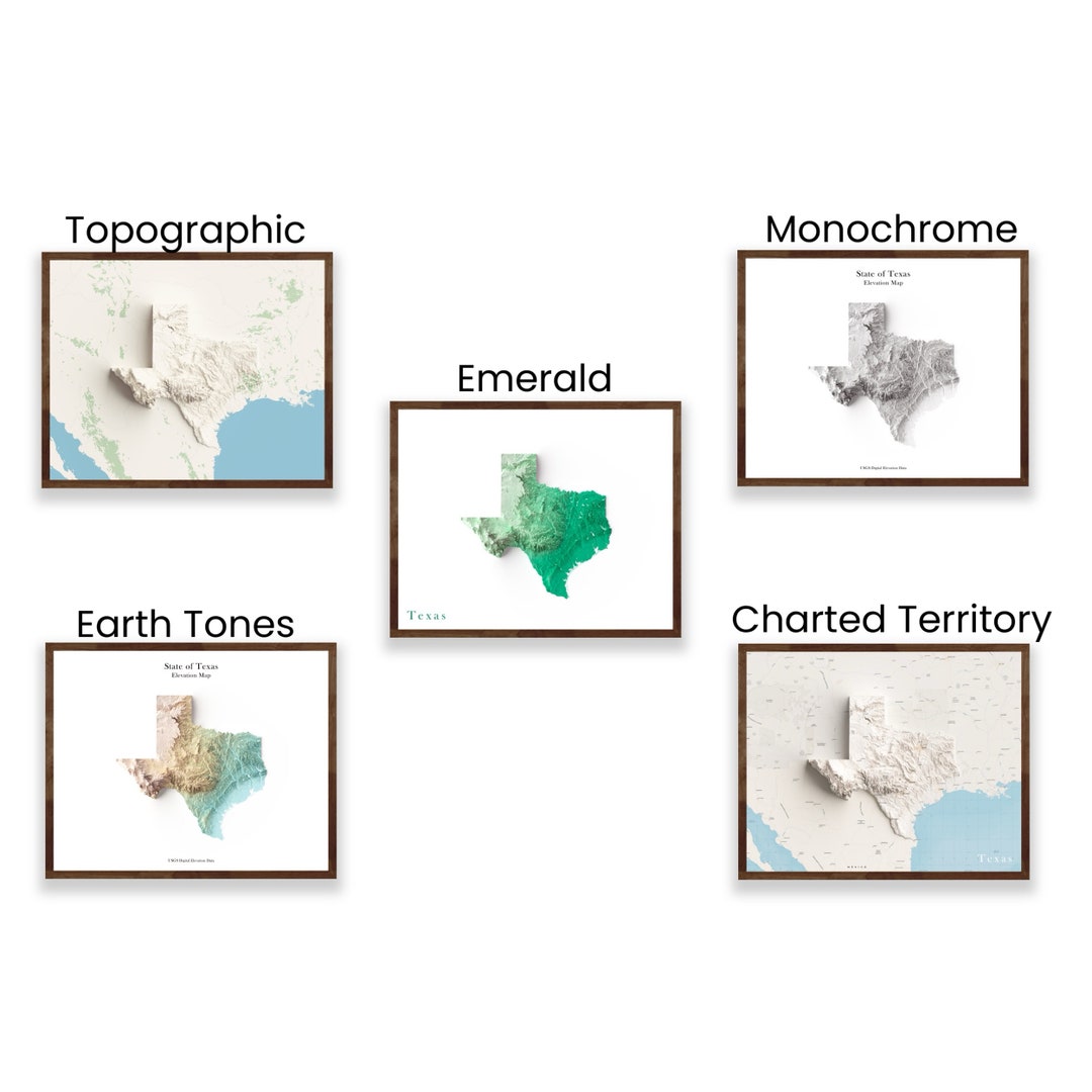 Texas Shaded Relief Map Mulitple Styles - Etsy