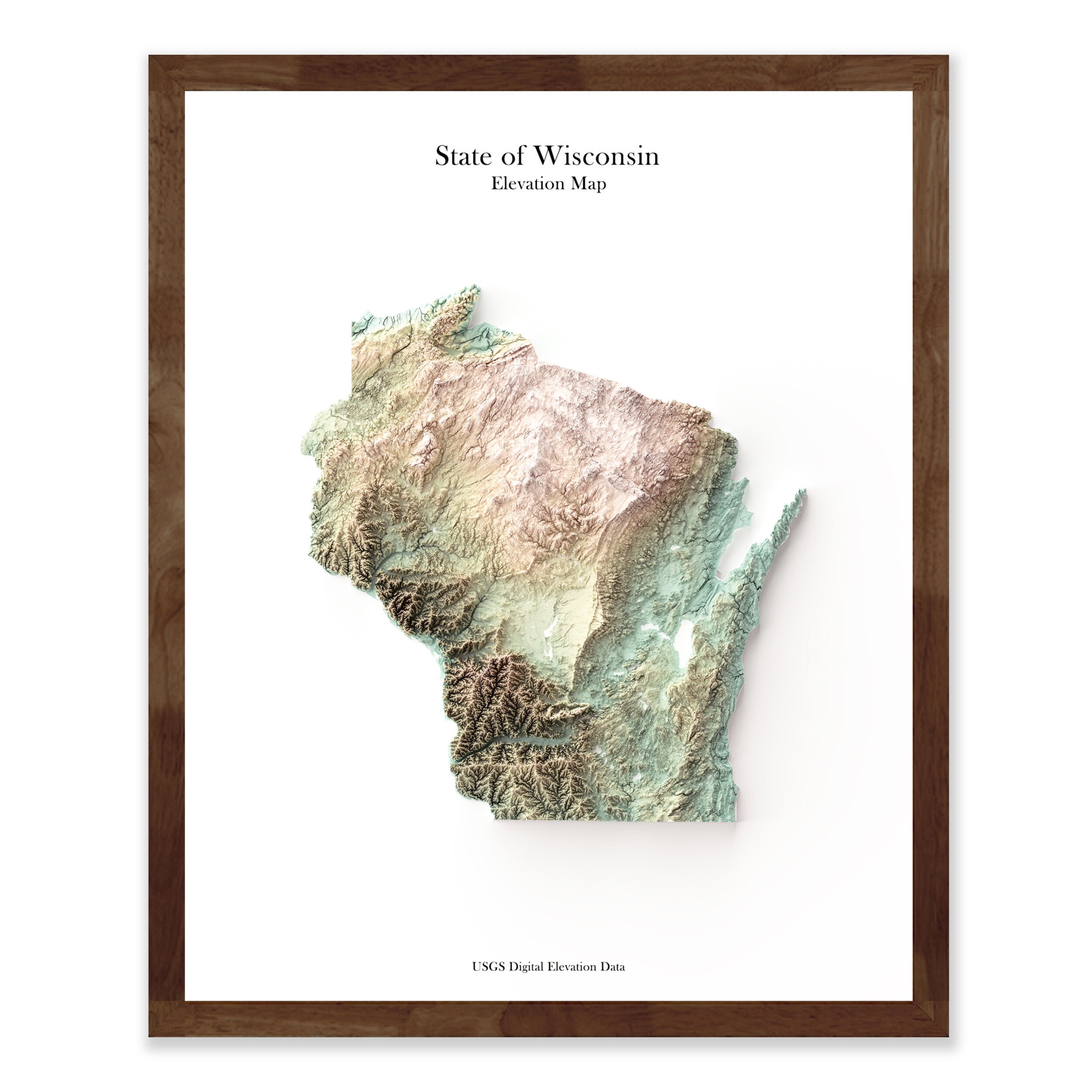 Wisconsin Shaded Relief Map Multiple Styles - Etsy