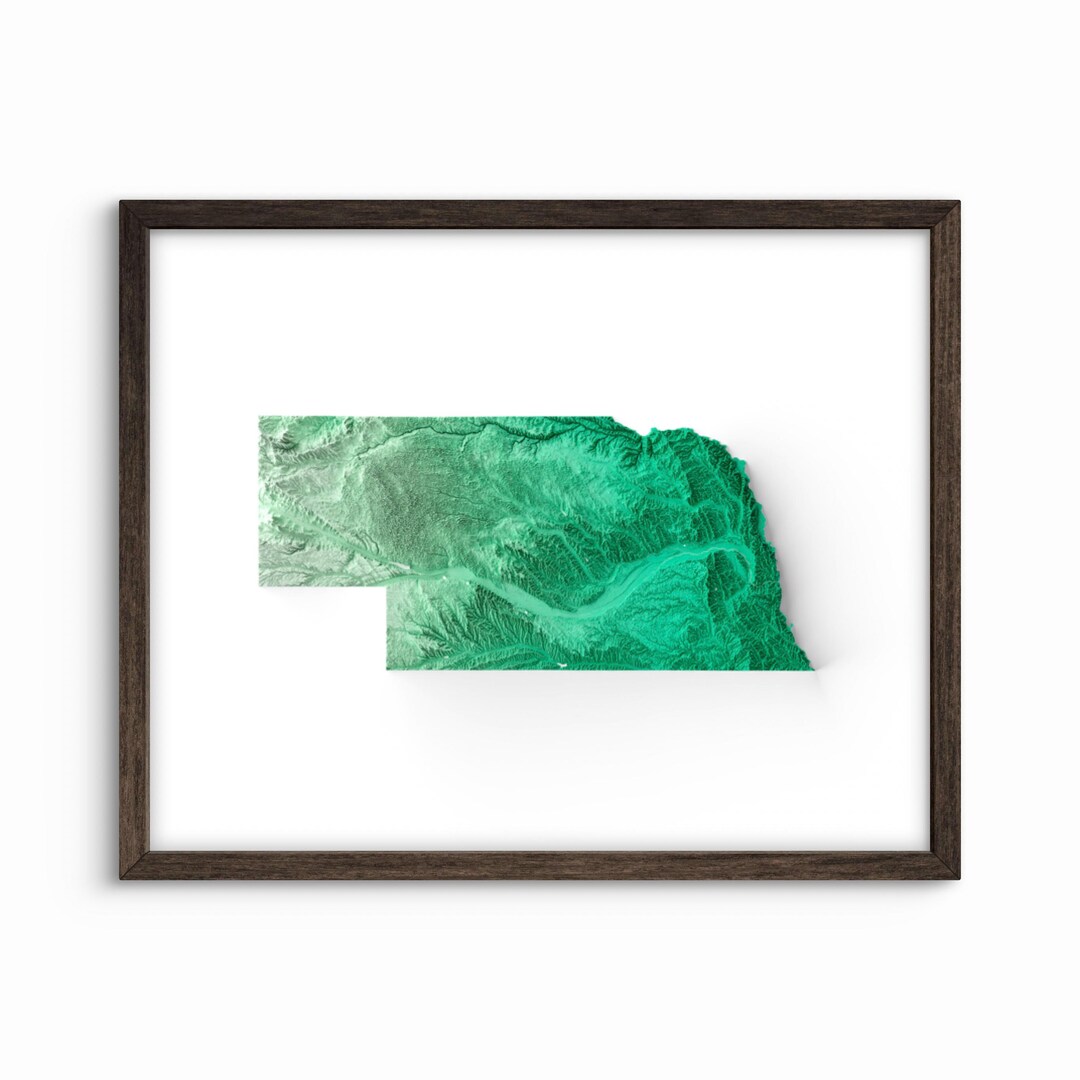 Nebraska Shaded Relief Map Emerald - Etsy