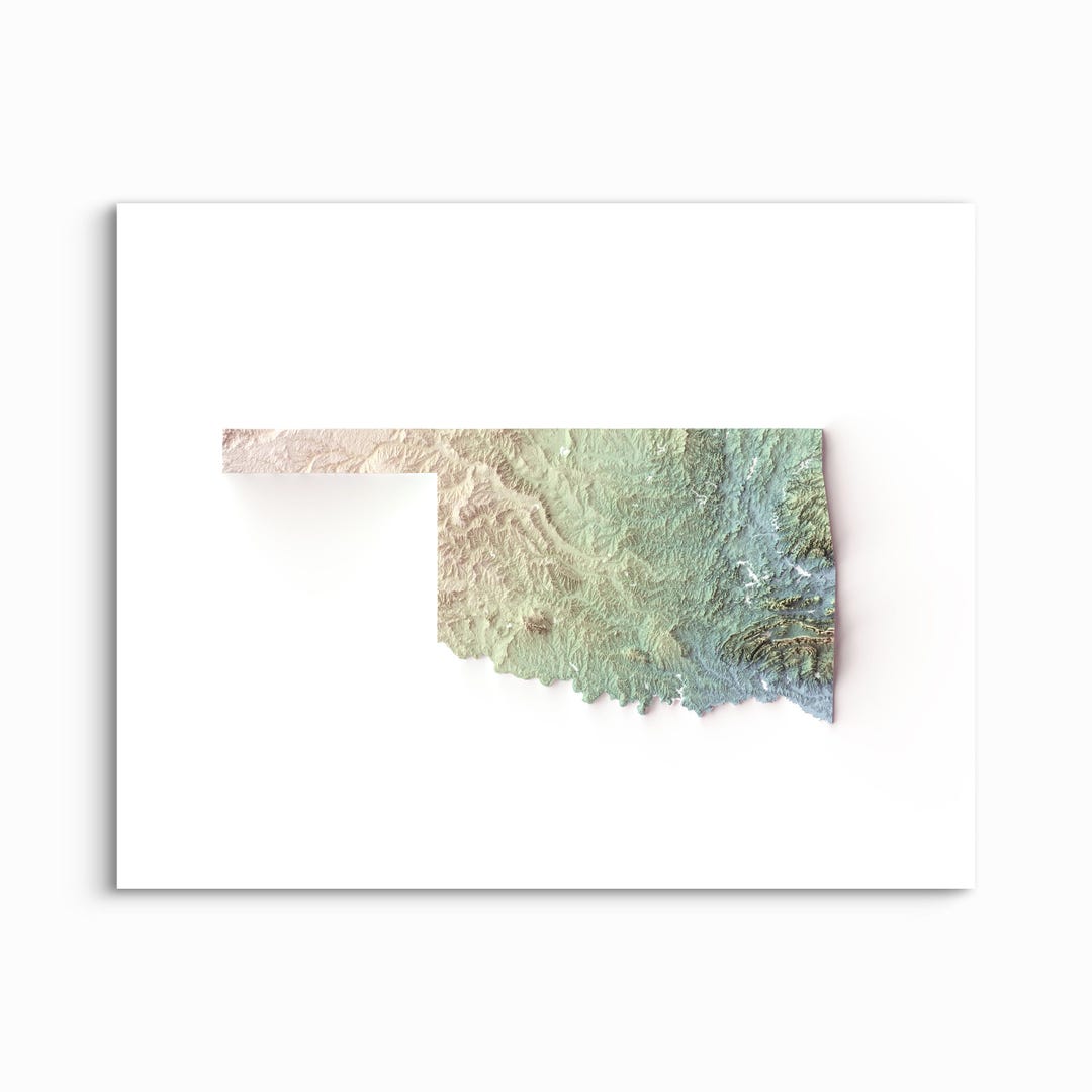 Oklahoma Shaded Relief Map - CHOOSE YOUR STYLE - Unframed Print ...