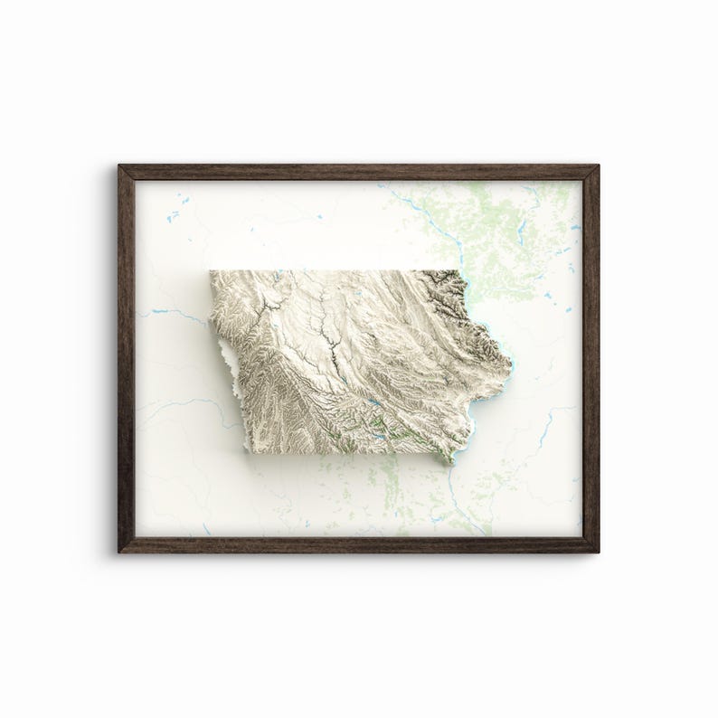 Iowa Shaded Relief Map Topographic - Etsy