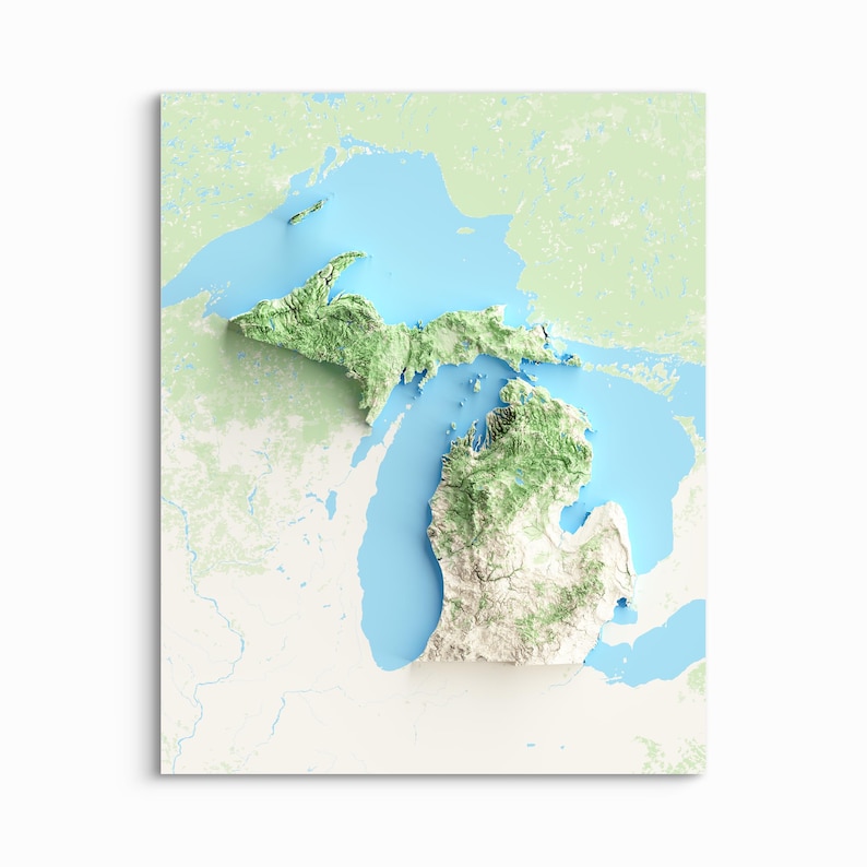 Michigan Shaded Relief Map - CHOOSE YOUR STYLE Unframed Print, Elevation Map, Michigan Poster ...