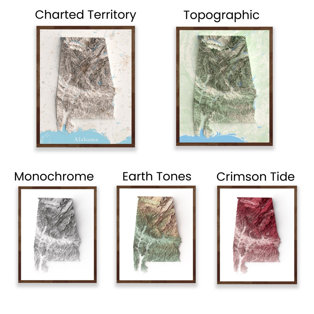 Alabama Shaded Relief Map Multiple Styles - Etsy