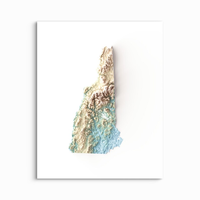New Hampshire Shaded Relief Map - CHOOSE YOUR STYLE Unframed Print ...