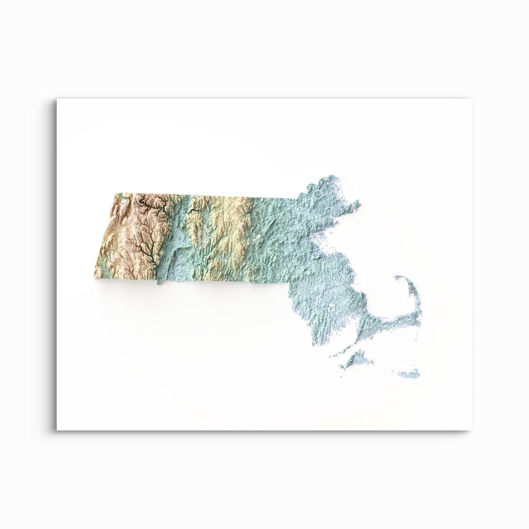 Massachusetts Shaded Relief Map - CHOOSE YOUR STYLE - Unframed Print ...
