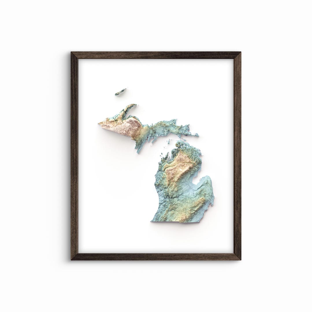 Michigan Shaded Relief Map CHOOSE YOUR STYLE Unframed Print, Elevation ...