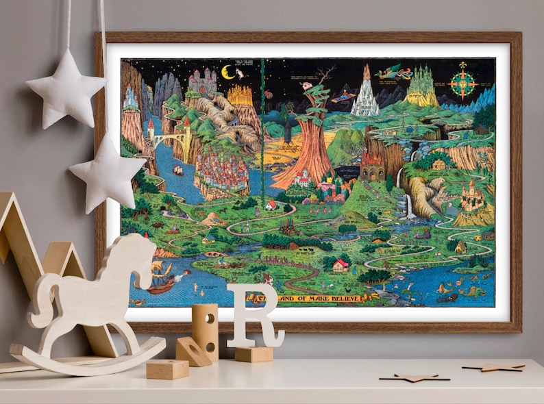 Land of Make Believe Map, Jaro Hess - 1930 UNFRAMED ART PRINT (18x26 ...
