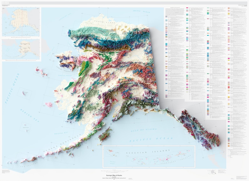 Alaska Shaded Relief Map: Geologic Map Print - Etsy