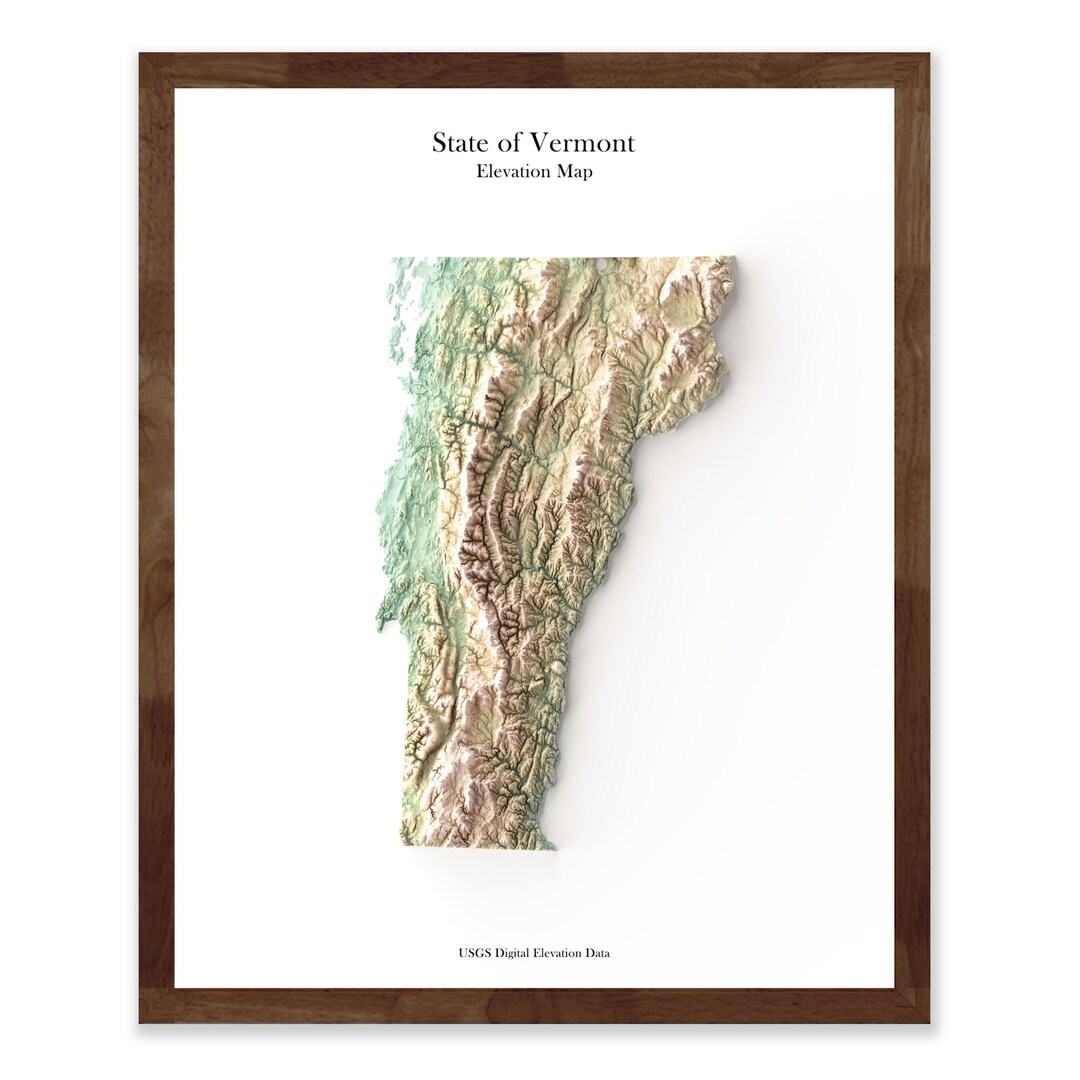 Vermont Shaded Relief Map CHOOSE YOUR STYLE Unframed Print, Elevation ...