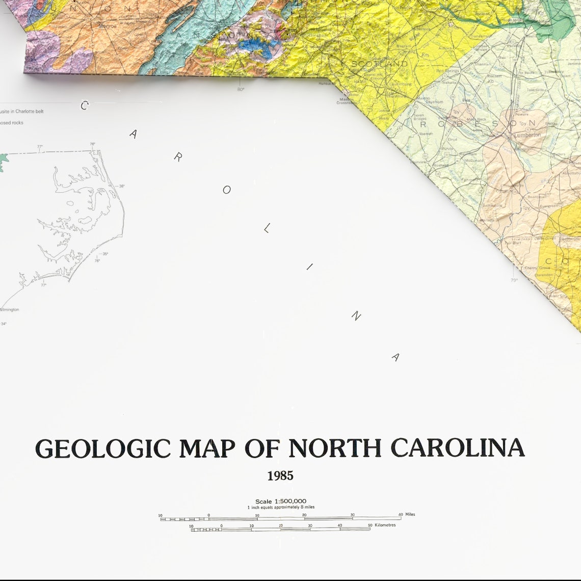 North Carolina Geologic Map Print: 1985 Shaded Relief Elevation - Etsy