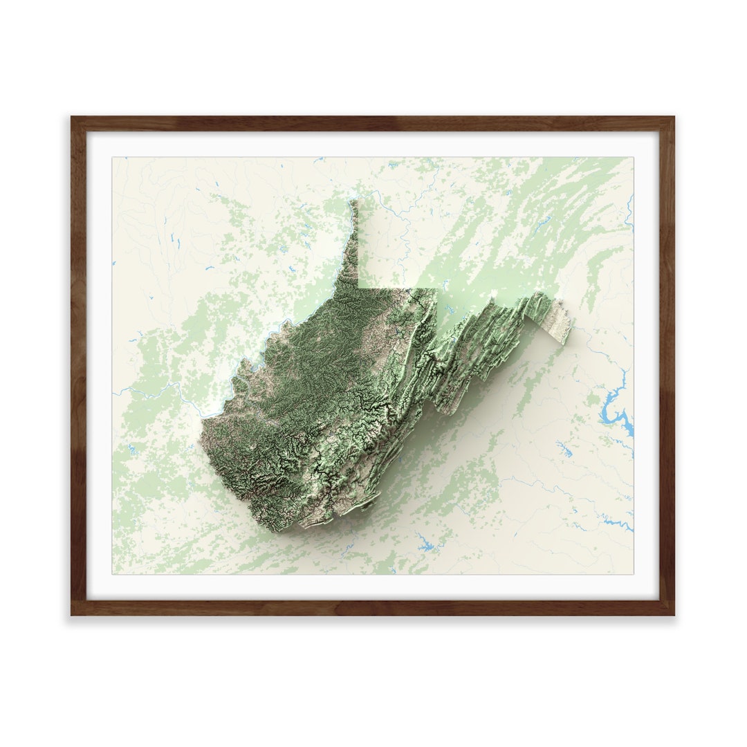 West Virginia Shaded Relief Topographic Map - Etsy