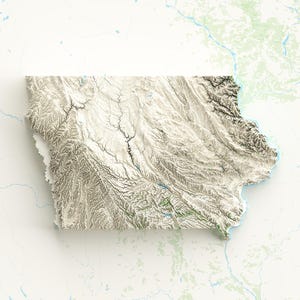 Iowa Shaded Relief Map Topographic - Etsy