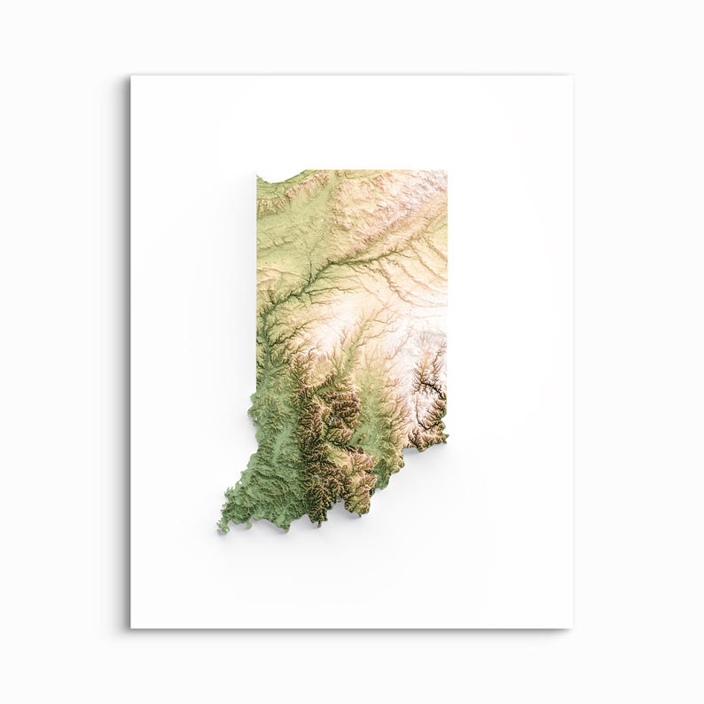 Indiana Shaded Relief Map - CHOOSE YOUR STYLE - Unframed Print ...
