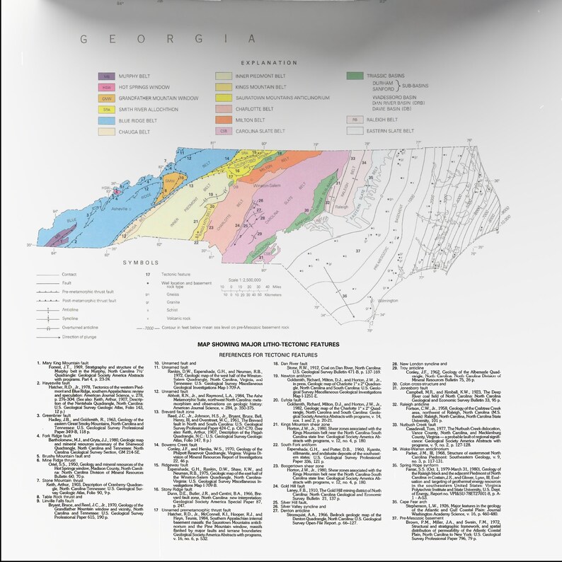 North Carolina Geologic Map Print: 1985 Shaded Relief Elevation - Etsy